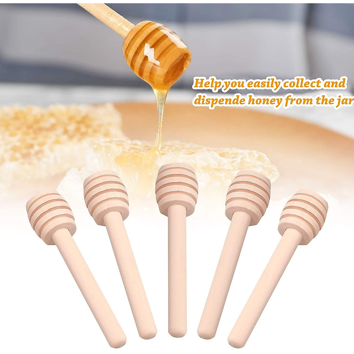 Premium 50-Pack 3 Inch Mini Wooden Honey Dipper Stick, Individually Wrapped,Pefect for Wedding Shower Party Favors Honey Jar spoon or Honey Wands mini