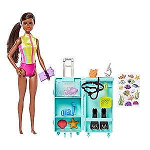 Barbie Marine Biologist Doll & 10+ Accessories, Mobile Lab Playset with Brunette Doll, Case Opens for Storage & Travel