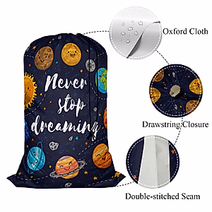 Swono Large Capacity Laundry Hamper Basket Solar System Cartoon Planets Quotes Never Stop Dreaming Storage Baskets for Bedroom, Bathroom, Dorm, Dining Room, Oxford Cloth 28x40 Inch
