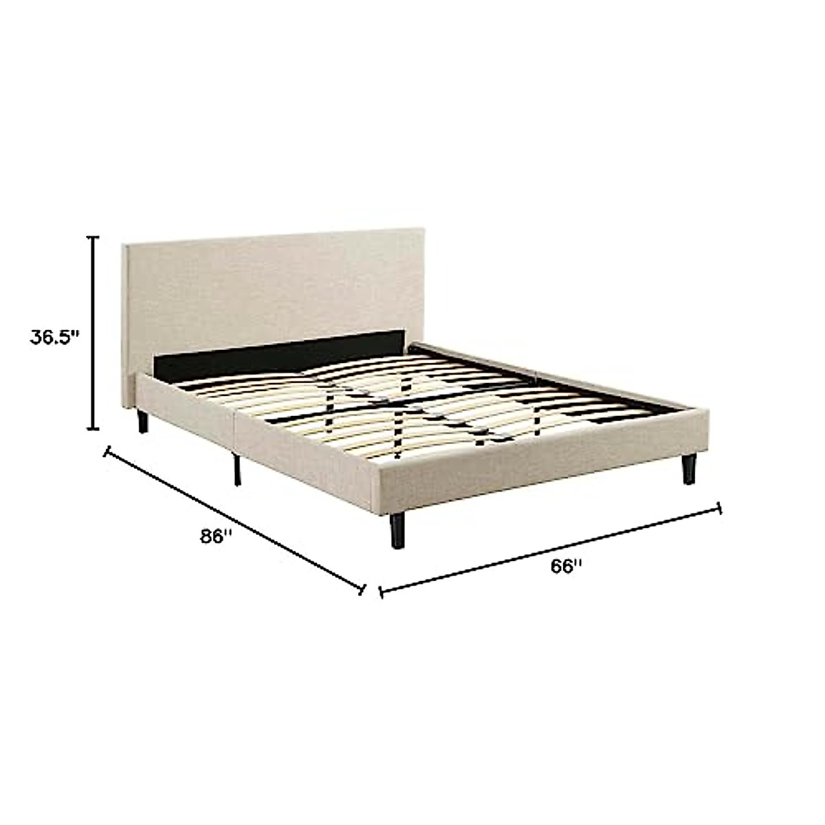 Modway Anya Upholstered Beige Platform Bed with Wood Slat Support in Queen