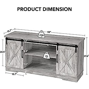 IDEALHOUSE Farmhouse TV Stand for 65 Inch TV, Entertainment Center TV Media Console Table, Tall TV Stand with Barn Doors, Storage and Shelves, Grey Modern TV Console Cabinet Furniture for Living Room