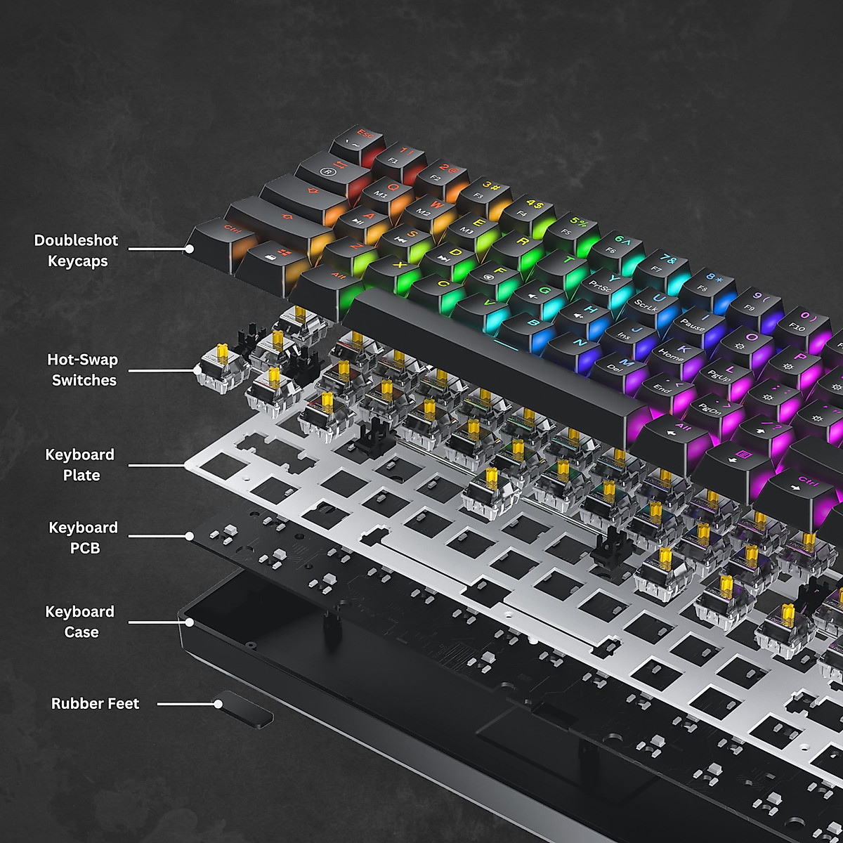 GK61 Mechanical Gaming Keyboard - 61 Keys Multi Color RGB Illuminated LED Backlit Wired Programmable for PC/Mac Gamer (Gateron Optical Yellow, White)