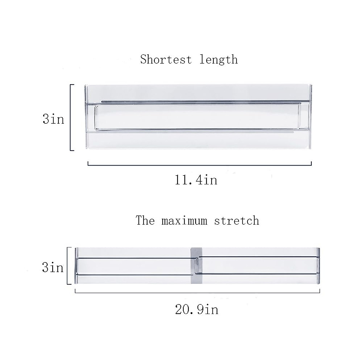 Acrylic Clear Drawer Dividers, Expandable 11-19'' Dresser Organizers Transparent Kitchen Drawer Organizer, Clear Plastic Drawers Separators for Clothing Kitchen Utensils and Office Storage 6 Pack