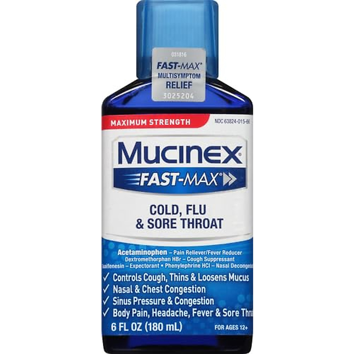 Mucinex Fast-Max Maximum Strength Cold, Flu, & Sore Throat Liquid, 6oz