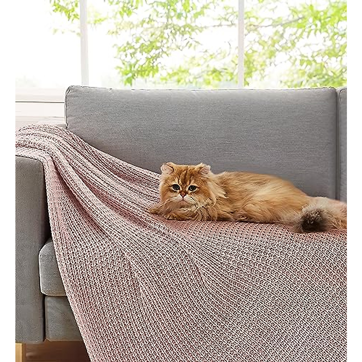 UGG 33816 Luna Cotton Throw Blanket Soft Washed Cotton Blankets Luxury Machine Washable Oversized Warm Accent Blanket for Home or Travel, 70 x 50-Inch, Quartz