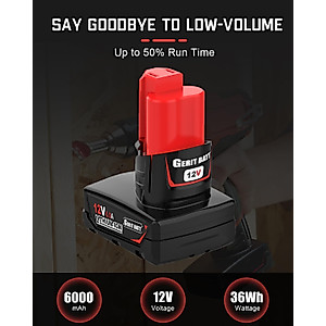 GERIT BATT 48-11-2460 12V 6.0Ah Replacement for Milwaukee 12V Battery Compatible with Milwaukee 12 Volt Battery 48-11-2401 48-11-2402 48-11-2440 48-11-2411 48-11-2420 Cordless Drill Power Tools(Red)