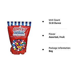 American Gumball Company Assorted Refill Gumballs 2 Pound Bag - .62 inch Small Gumballs for Gumball Machine