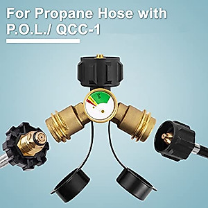 SHINESTAR 1lb to 20lb Propane Adapter with Durable Braided Hose, Comes with A Propane Tank Splitter with Gauge, Fit for Propane Stove, Griddle, Gas Grill and More