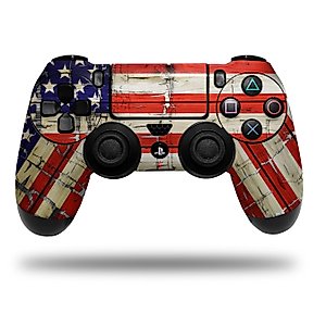 WraptorSkinz Skin compatible with Sony PS4 Dualshock Controller PlayStation 4 Original Slim and Pro Painted Faded and Cracked USA American Flag (CONTROLLER NOT INCLUDED)