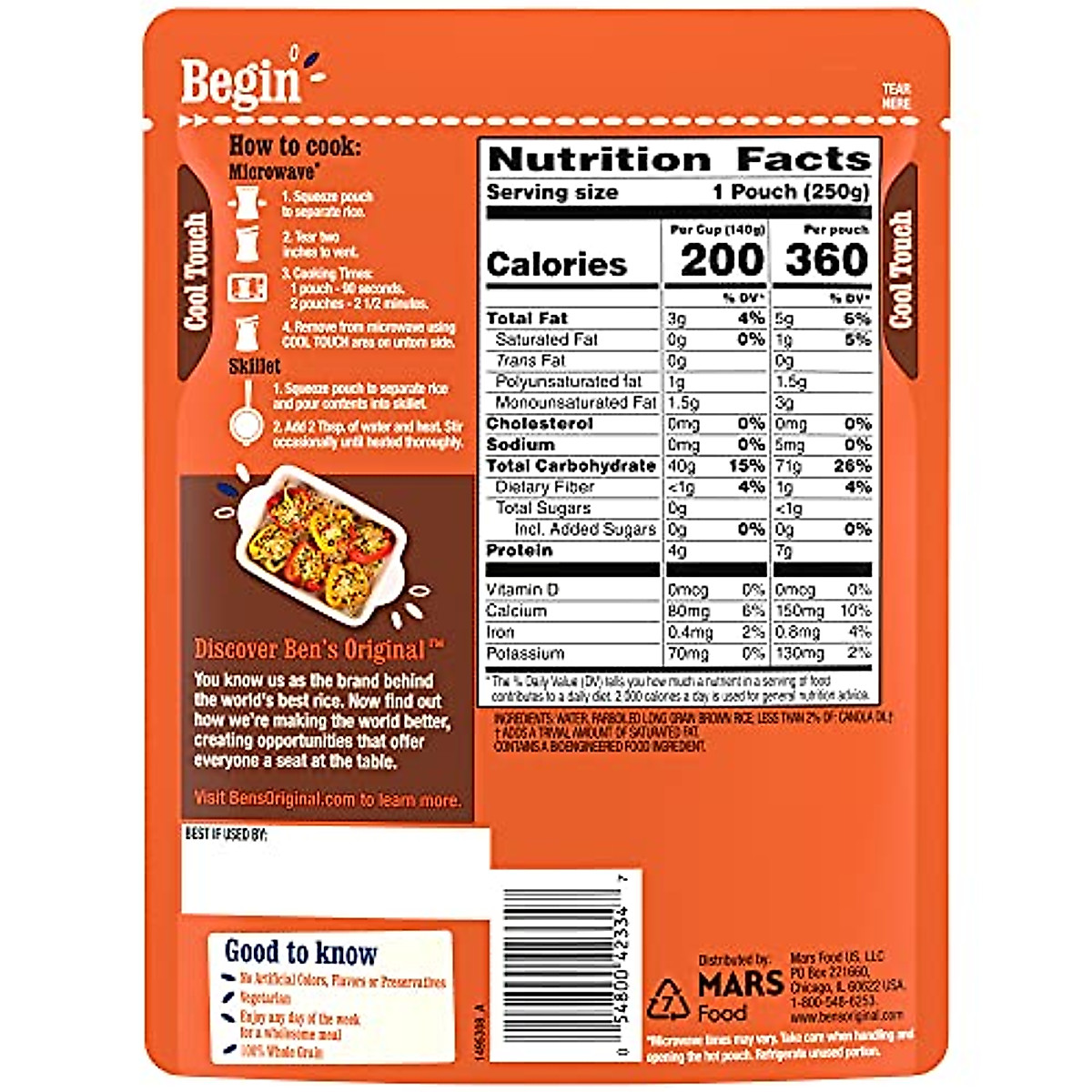 BEN'S ORIGINAL Ready Rice Whole Grain Brown Rice, Easy Dinner Side, 8.8 OZ Pouch (Pack of 12)