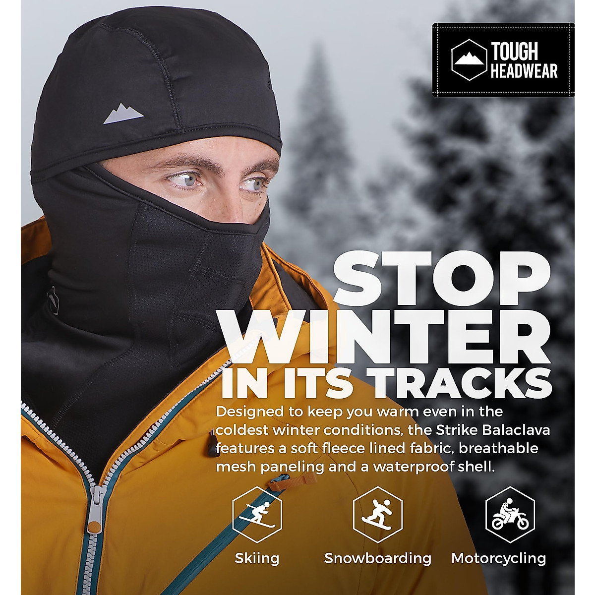 Tough Headwear Balaclava Ski Mask - Winter Face Mask for Men & Women - Cold Weather Gear for Skiing, Snowboarding & Motorcycle Riding (Black)