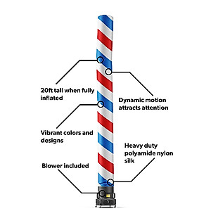 LookOurWay Air Dancers Inflatable Tube Man Set - 20 Feet Tall Wacky Waving Inflatable Dancing Tube Guy with 1 HP Blower for Business Promotion - Barber Pole Red/White/Bue