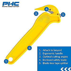 Pacific Handy Cutter DFC364 Disposable Film Cutter, Sharp & Durable Steel Blade, Safe and Efficient Cutting Design for Shrink Wrap, Stretch Wrap, Tape, and Plastic Straps , Yellow