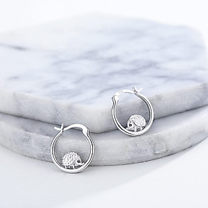 CHENGHONG Hedgehog Earrings 925 Sterling Sliver Hedgehog Hoop Earrings Hypoallergenic Cute Animal Huggies Eearrings Hedgehog Jewelry Gifts for Women