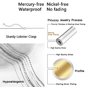 Picuzzy Silver Bracelet for Women, 14k Gold/Sterling Silver Bracelets for Women Dainty Stackable Bracelets for Women Trendy Waterproof Womens Figaro Rope Stack Bracelet Set Box Paperclip Chain