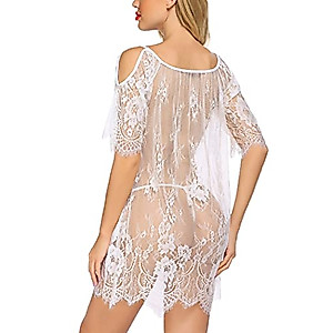 Avidlove Women Sexy Lingerie Cold Shoulder Eyelash Lace Babydoll(White,XL)