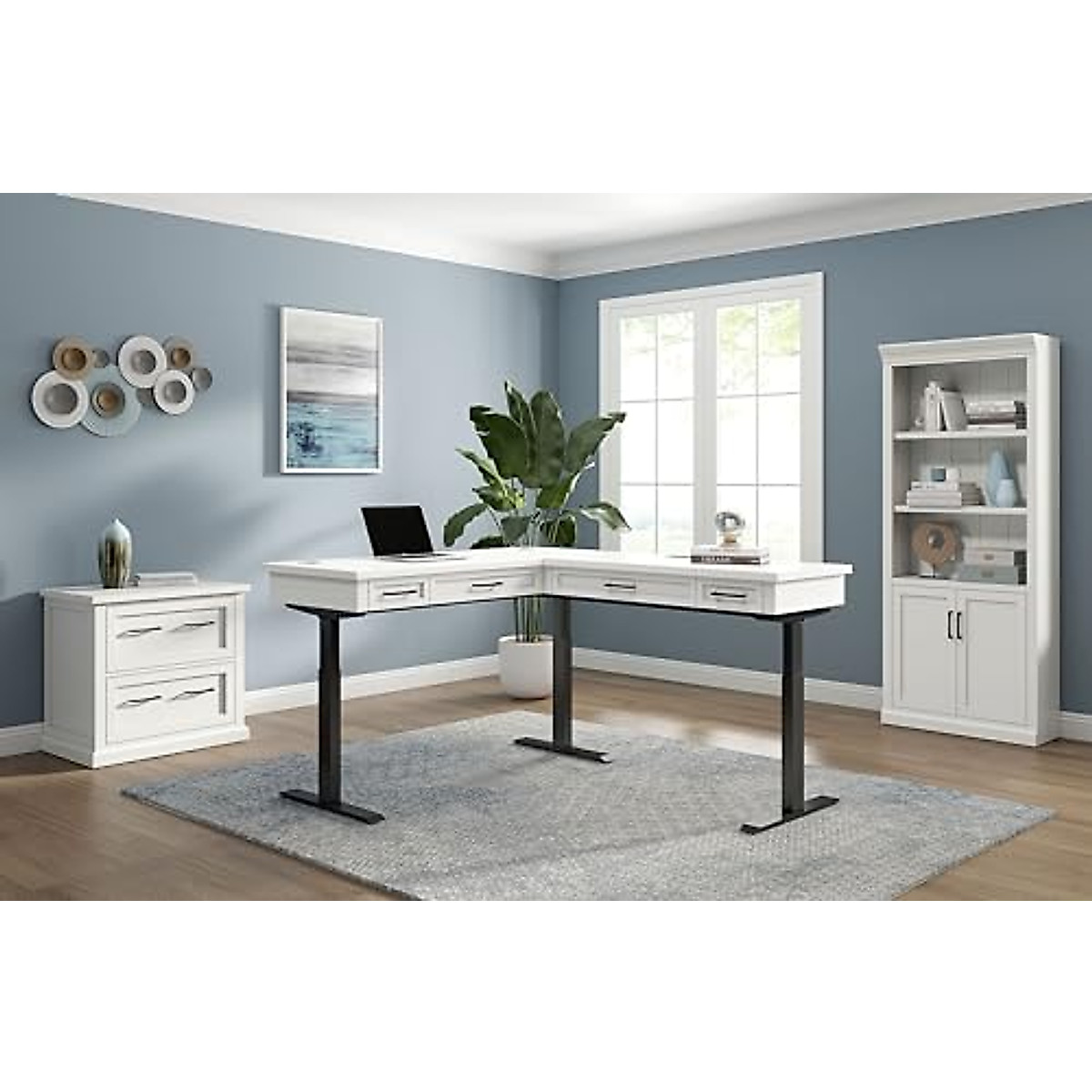 Martin Furniture Modern Wood Lower Doors Bookcase, Office Bookcase, Office Shelving, Office Storage, Fully Assembled, White