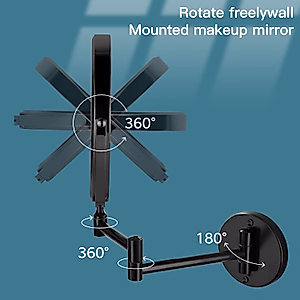 gotonovo Wall Mounted Magnifying Mirror Pivoting Arm Double Sided Swivel Makeup Vanity Black Telescoping Handheld Mirror 8 Inch Magnification Round Base