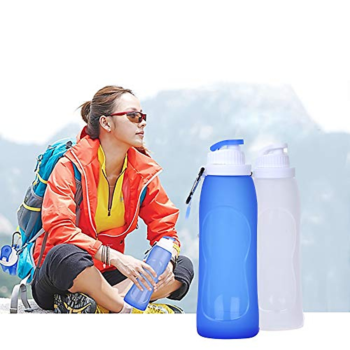 Collapsible Water Bottles(2 Count), MCOMCE Foldable Water Bottles for Travel & Collapsable Water Bottle with Clip for Backpack, Portable Silicone Water Bottle, Collapse Water Bottles for Travel