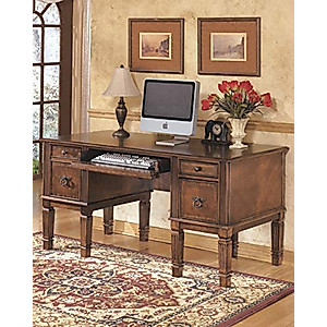 Signature Design by Ashley Hamlyn Traditional Home Office Desk with Storage and Pull Out Tray, Medium Brown