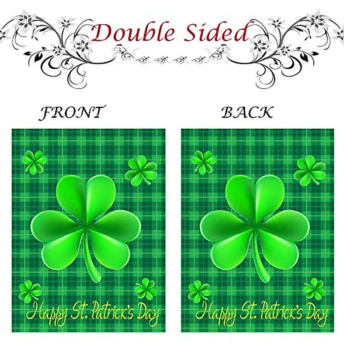 St Patricks Day Garden Flag,Happy St Patrick's Day Flag Double Sided 12x18, Shamrock Green Buffalo Plaid Outdoor Flags Lucky Clovers Happy St Patty's Day Irish House Flag Yard Banners for Home Lawn