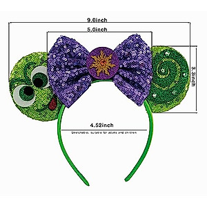 Mouse Ears Headbands with Shiny Purple Bows & Diamond, for Girls Costume Cosplay Glitter Party, for Kids & Adult, Green; 2BQ