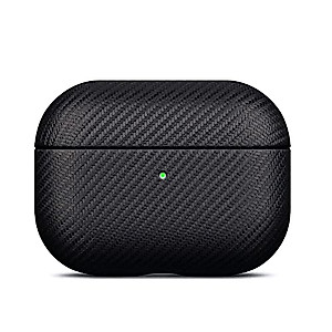 LOPIE Case (Not for AirPods Pro 1st Gen), Handmade AirPods Pro 2nd Generation Case Protective Cover, Carbon Fiber Style Vegan Leather Case for Men/Women - Black