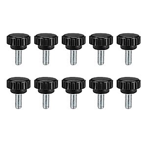 uxcell M6 x 10mm Metric Male Thread Knurled Clamping Knobs Grip Thumb Screw on Type Hand Clamping Handle Bolt with Plastic Knobs Black 10 Pcs