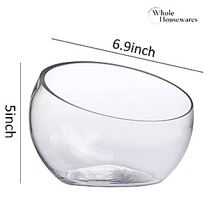 WHOLE HOUSEWARES | Slant Cut Bowl Glass Vase, Width 7", Height 5", Clear Terrarium Jar, Candy Jar, Fruit Jar, Floral Container for Wedding Party Event, Home Office Decor, 2 Piece