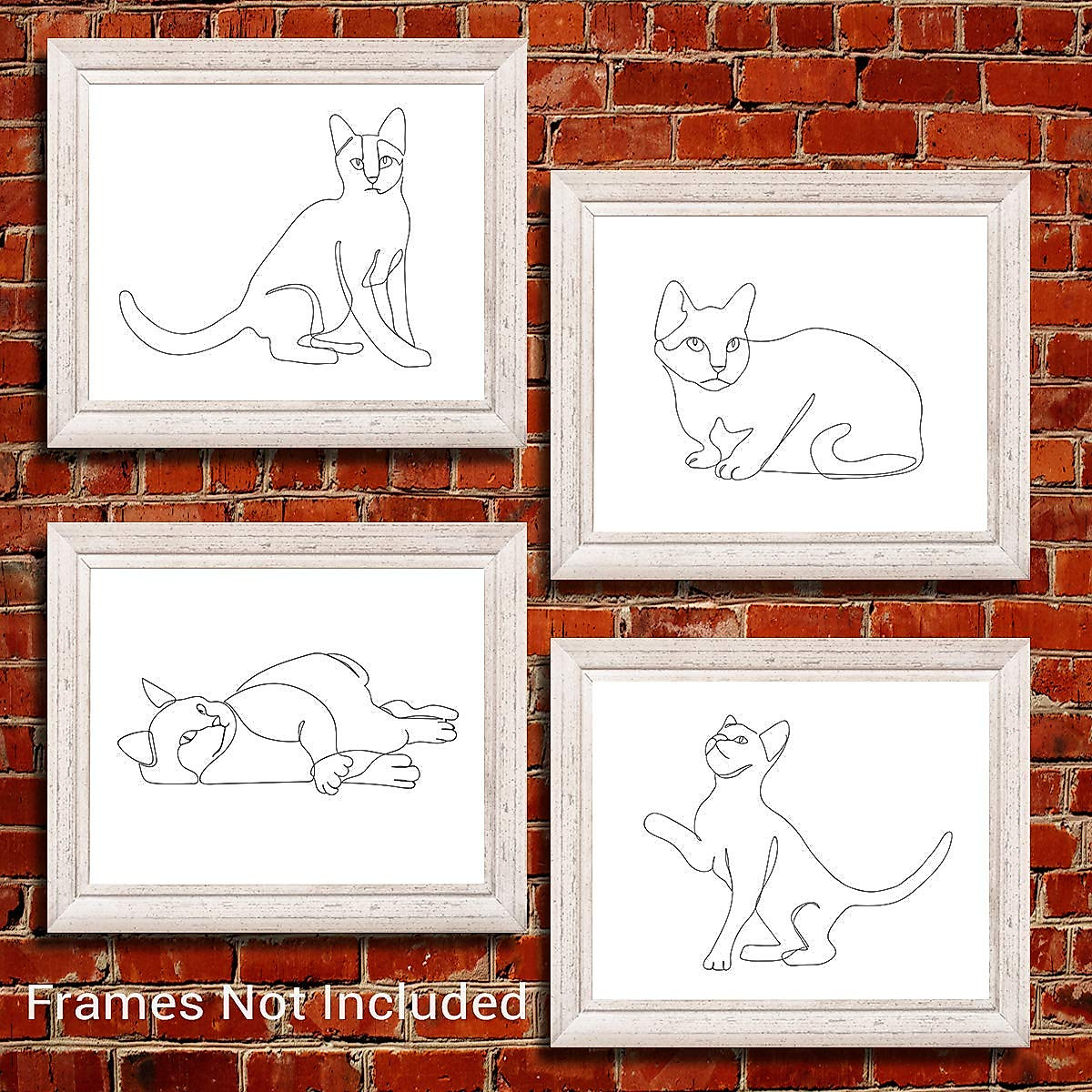 Cats Wall Art - Set of 4-8”x10” Unframed Minimalist Black & White Decor Prints - Makes a Great Gift Under $20 for Cat Lovers