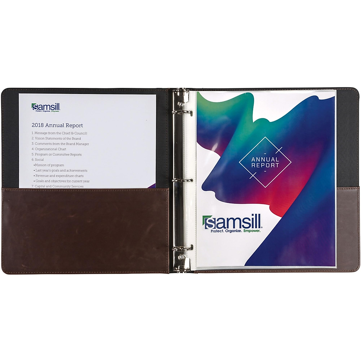 Samsill Vintage Hardback 3 Ring Leather Binder, Professional Binder Organizer, Planner Binder, 1 Inch 3 Ring Binder, Letter Size 8.5 x 11, No Zipper, Faux Brown Leather