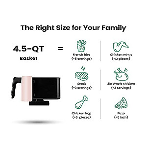 [NEW] KOOC Large Air Fryer, 4.5-Quart Electric Hot Oven Cooker, Free Cheat Sheet for Quick Reference Guide, LED Touch Digital Screen, 8 in 1, Customized Temp/Time, Nonstick Basket, Pink