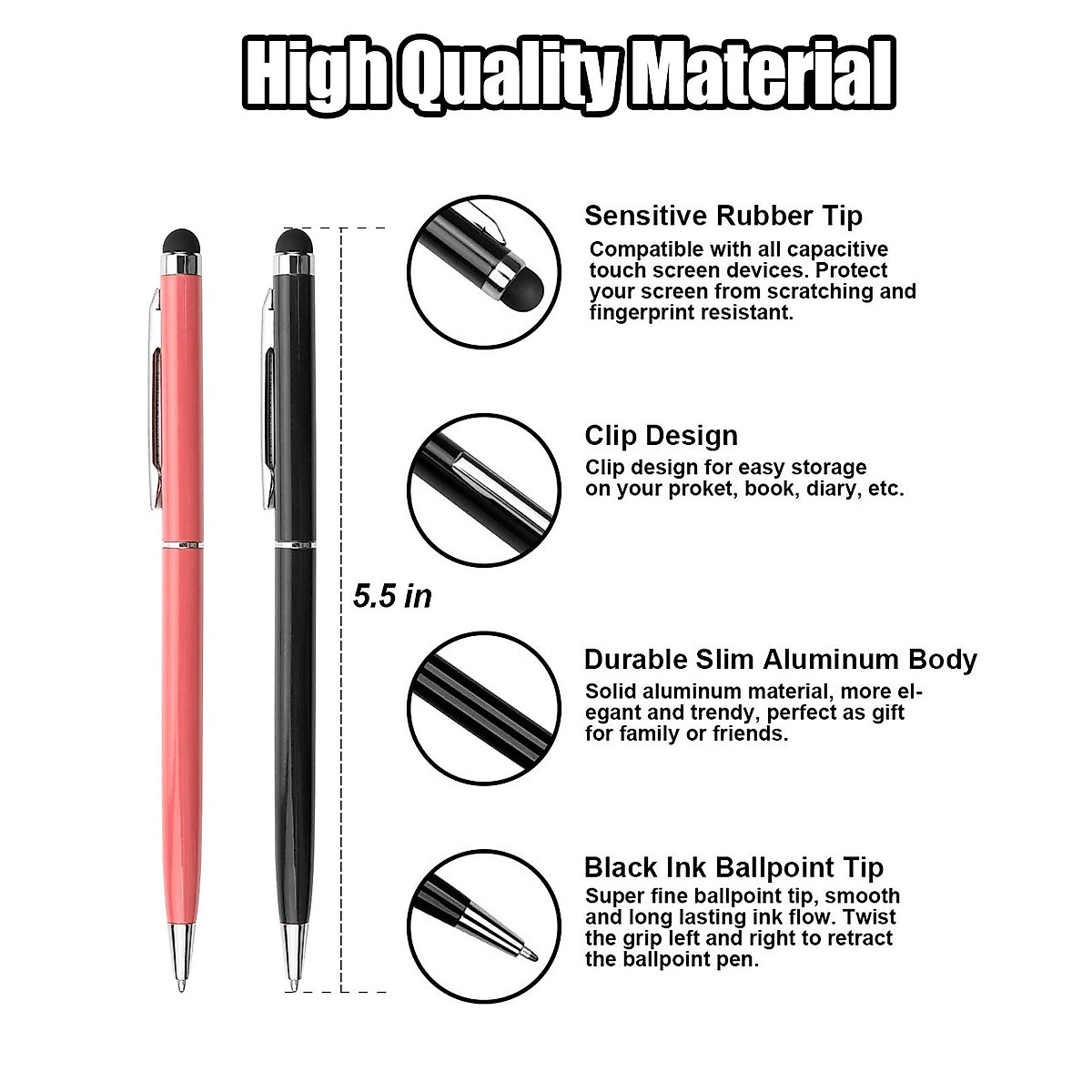 Stylus Pen anngrowy Stylus Pens for Touch Screens Universal Stylus Ballpoint Pen 2 in 1 Stylists Pens for iPad iPhone Tablet Laptops Kindle Samsung Galaxy All Capacitive Touch Screens