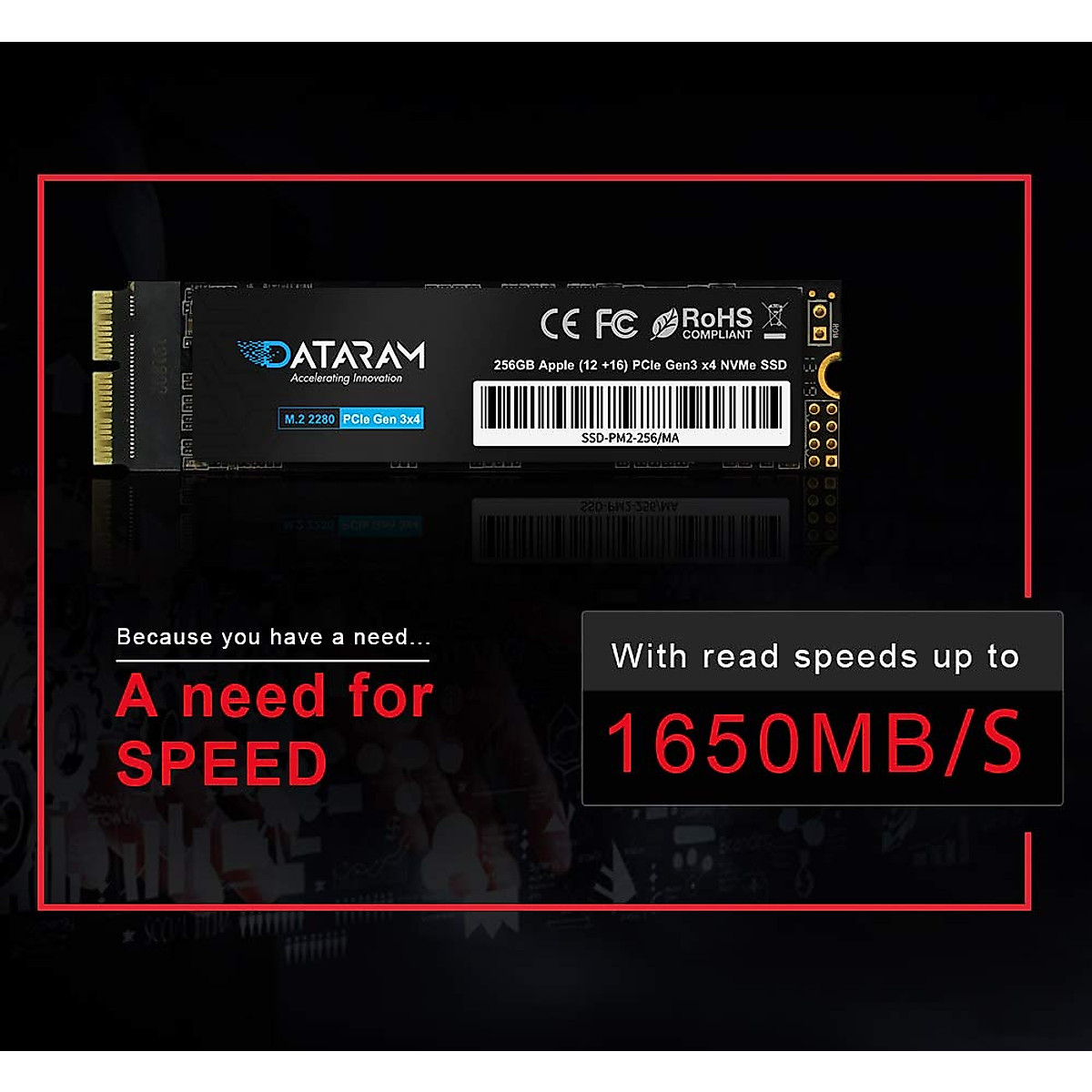 Dataram M.2 2280 256GB PCIe NVMe Gen 3.0 x4 SSD Compatible with Apple MacBook Air (2013-2017) & Pro (2013-2015), Mac Mini (2013) & Pro (2014), iMac (2013-2019)