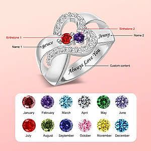 BAUMA AUTO Personalized Mother Rings, Mother Ring with 1-4 Birthstones & Names Family Custom Birthstone Ring for Women Mom Wife Daughter (A -2 Birthstones & Names)