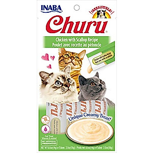 INABA Churu Lickable Purée Natural Cat Treats (Chicken with Scallop Recipe, 4 Tubes)