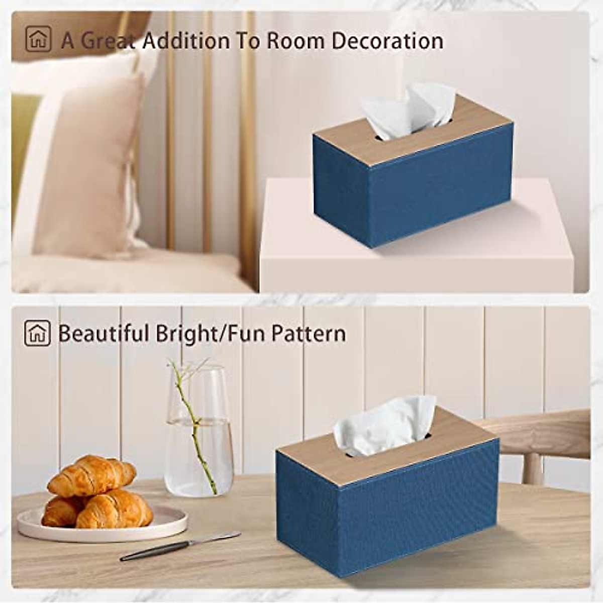 Tissue Box Cover Rectangular, 99% Compatible Upgrade Large Size, Decorative Tissue Box Holder for Bathroom/Vanity Countertop/Night Stand, PU Leather Tissue Dispenser for Napkin Facial Paper Towel