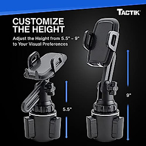TACTIK Cup Holder Phone Mount Car Phone Holder Mount - Cell Phone Holder Car Adjustable 360° Rotation - Universal iPhone Holder for Car - Compatible with iPhone, Samsung Android, Google, Moto & More