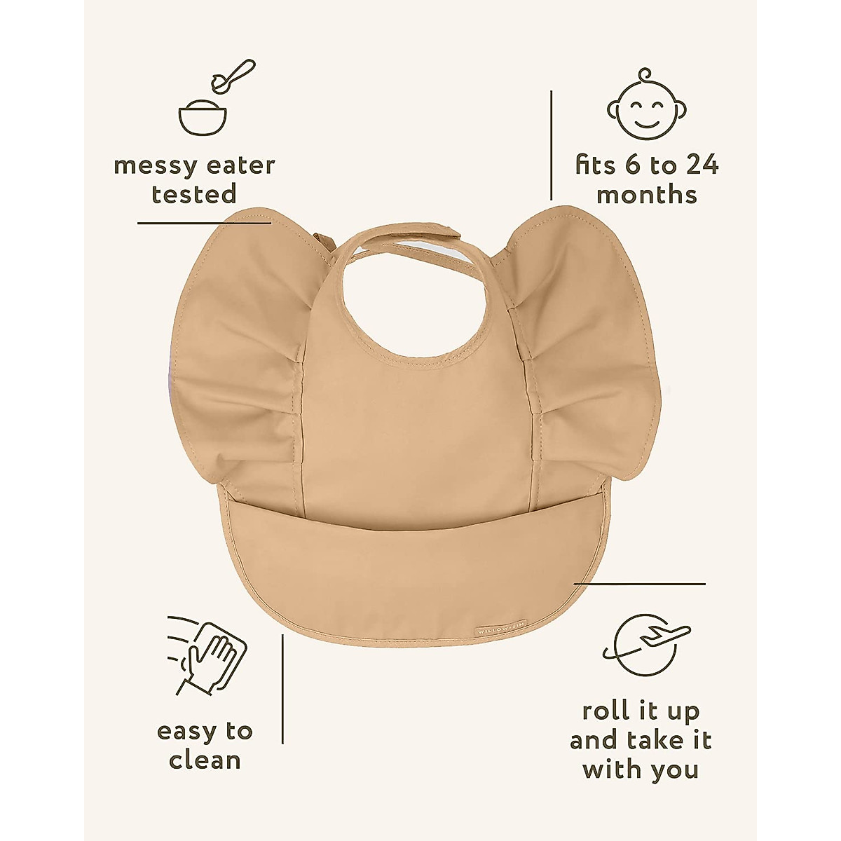 WILLOW + SIM Waterproof Baby Bib for Baby Girl - Better Than Silicone, Wipe Clean and Washable - Toddler Bibs with Food Catcher, Ideal Feeding Bib for Babies and Infants - No Sleeve - Sheepskin