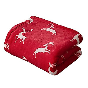 FY FIBER HOUSE Christmas Home Decor Flannel Fleece Throw Blanket for Couch Sofa with Reindeer Print，60"X80", Red