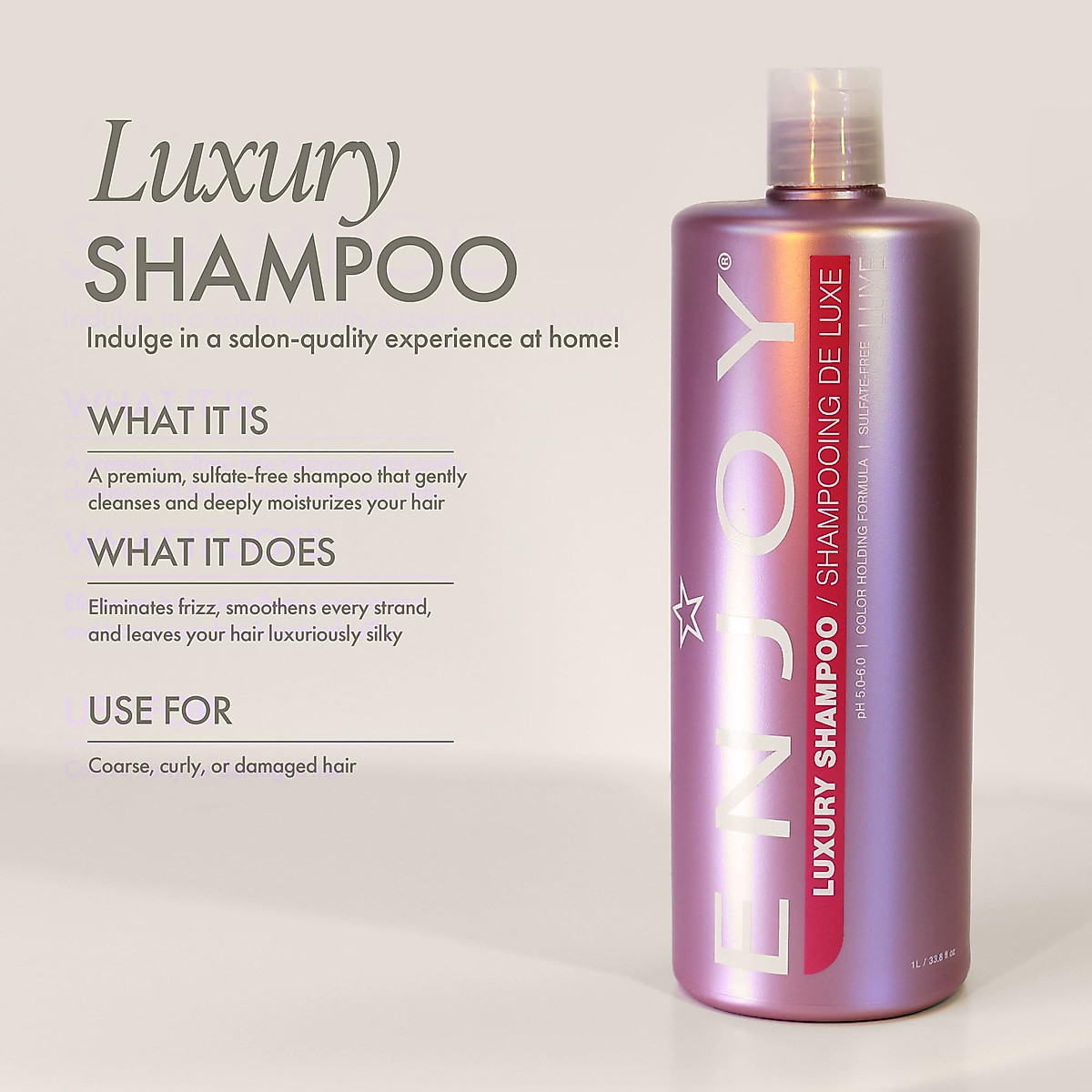 ENJOY Sulfate-Free Luxury Shampoo (33.8 OZ) Strengthening, Volumizing Shampoo for All Hair Types