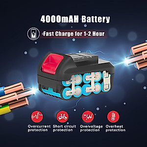 Excited Work 20V Brushless Impact Wrench with 1/2inch 4 Pcs Impact Wrench Socket Set，370 Ft-lbs(500Nm) High Torque，4.0Ah Li-ion Battery Tire Nut Removal Cordless Power Tool