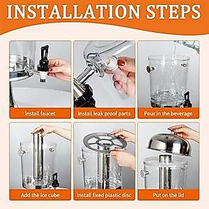 Dual Beverage Dispenser, Stainless Steel Single Beverage Dispenser with Centre Ice Core and Drip Tray, PC Beverage Dispenser for Cold Drinks Parties Buffet Catering(8L)