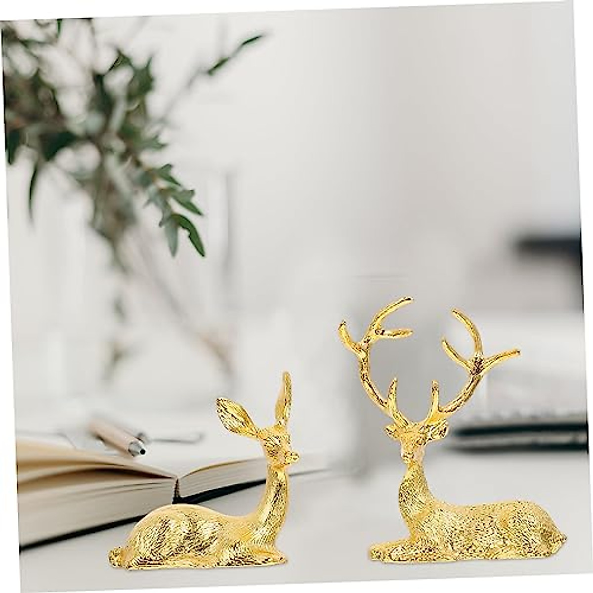 DECHOUS Reindeer Statue 2pcs Ornaments Nativity Ornaments for Themed Party Favor Simulation Elk Ornament Luxury Gift Wrought Iron Alloy Metal Deer Statue Figurine