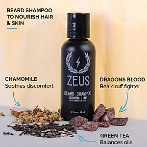 ZEUS Travel Size Beard Wash & Beard Conditioner Set for Men – Soften, Hydrates & Moisturizes - MADE IN USA (Sandalwood)