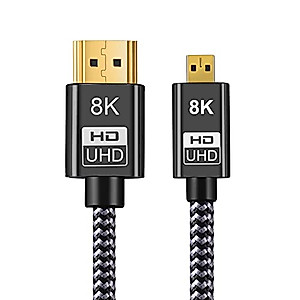 Micro HDMI to HDMI 2.1 8K Cable 5FT, Ultra High Speed 8K@60Hz 4K@120Hz 48Gbps HDMI Cord Compatible with Digital Cameras, Camcorders, Tablets (5.00)