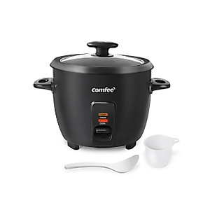 COMFEE' Rice Cooker, 6-Cup Cooked/3-Cup Uncooked, Removable Non-Stick Bowl, for Soups, Stews, Grains&Oatmeal, One Touch, Black