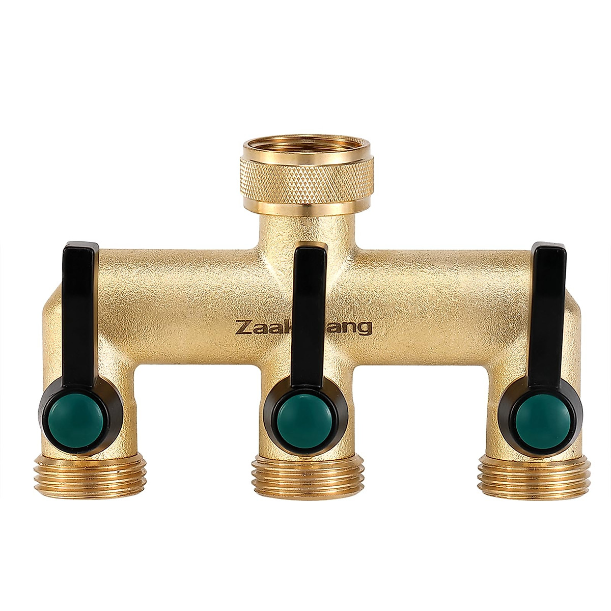 ZaakWang Brass Garden Hose Splitter, 3/4" 3 Way Tap Splitter,Hose Tap Splitter Connection with 3 Individual On/Off Valve and Extended Handle, Hose Pipe Tap Splitter for Garden Outdoor Home