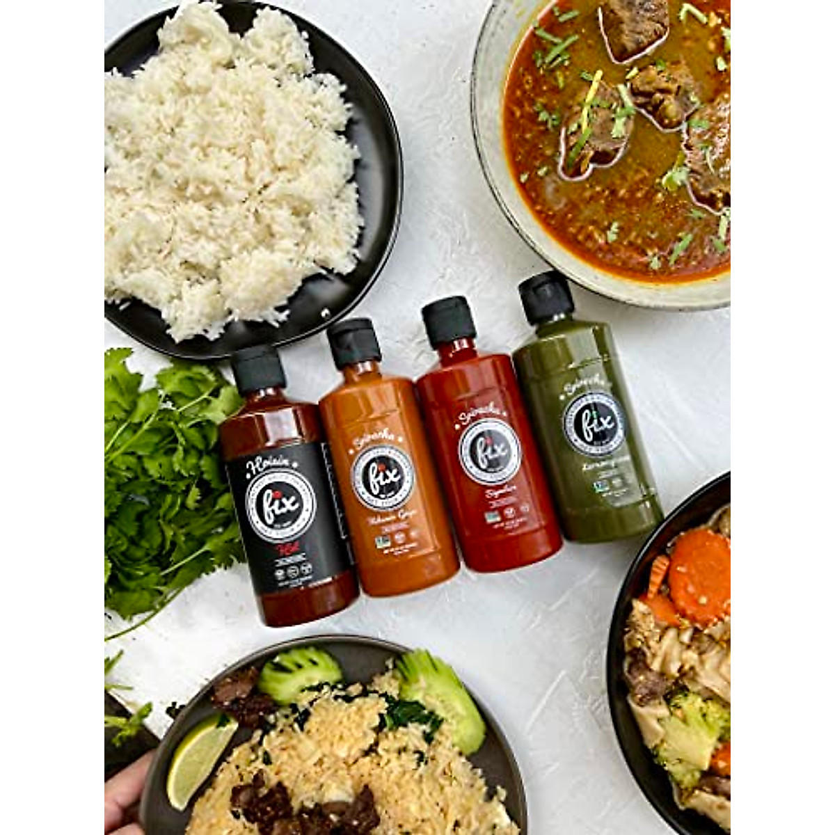 Fix Hot Sauce Variety Pack - Signature Sriracha Sauce, Lemongrass Sriracha, Habanero Ginger, & Hot Hoisin Sauce - Non GMO, Vegan, Gluten Free, Great on Pizza, Hamburgers & Tacos - 10 Oz, 4-Pack