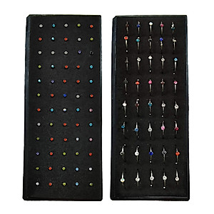 Tornito 100Pcs Bone Nose Studs Hoop Stainless Steel Nose Rings Set Multicolor Cubic Zirconia Hoop Tragus Cartilage Nose Ring Labret Nose Piercing Pin Jewelry for Women Men 1.5mm 22G